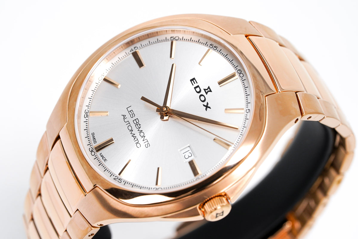 Edox Men's Automatic Watch Les Bèmonts Ultra Slim Silver Rose Gold 42m