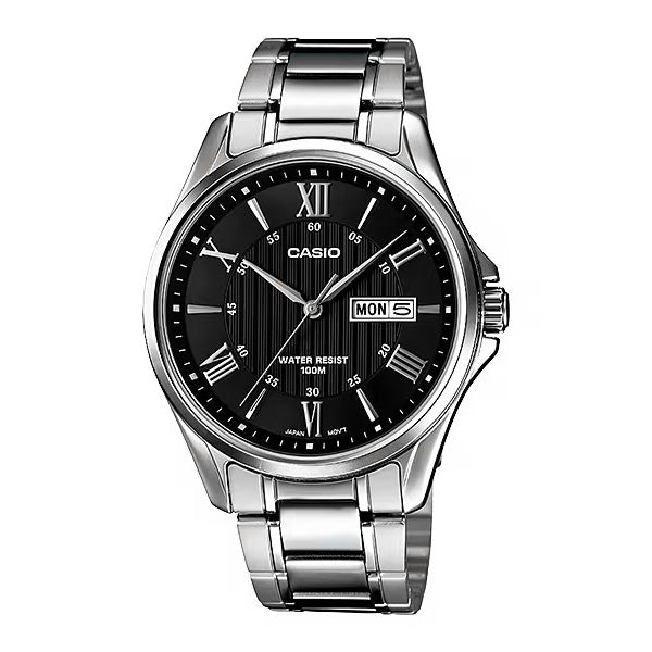 Casio Day Date Men's Black Analogue Watch MTP-1384D-1AVDF 41mm ...