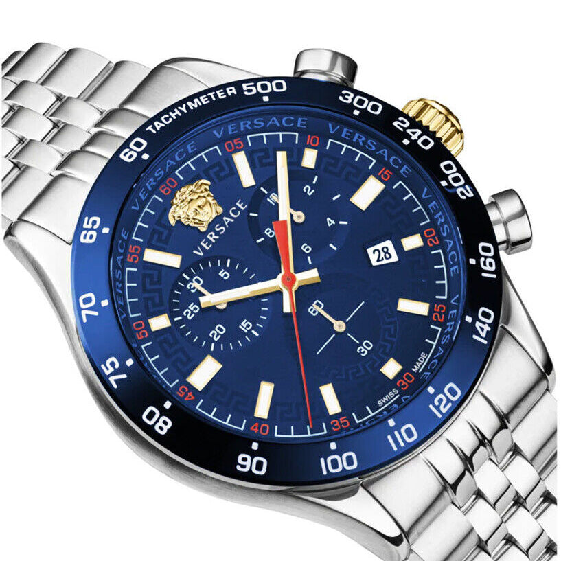 Versace Hellenyium Chronograph 44mm Blue Men's Watch | WatchPilot