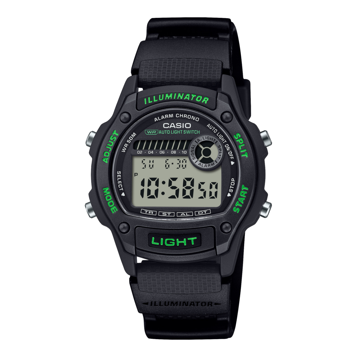 Casio W-220H-1A3VDF Unisex Black Digital Resin Watch with LED & Alarm