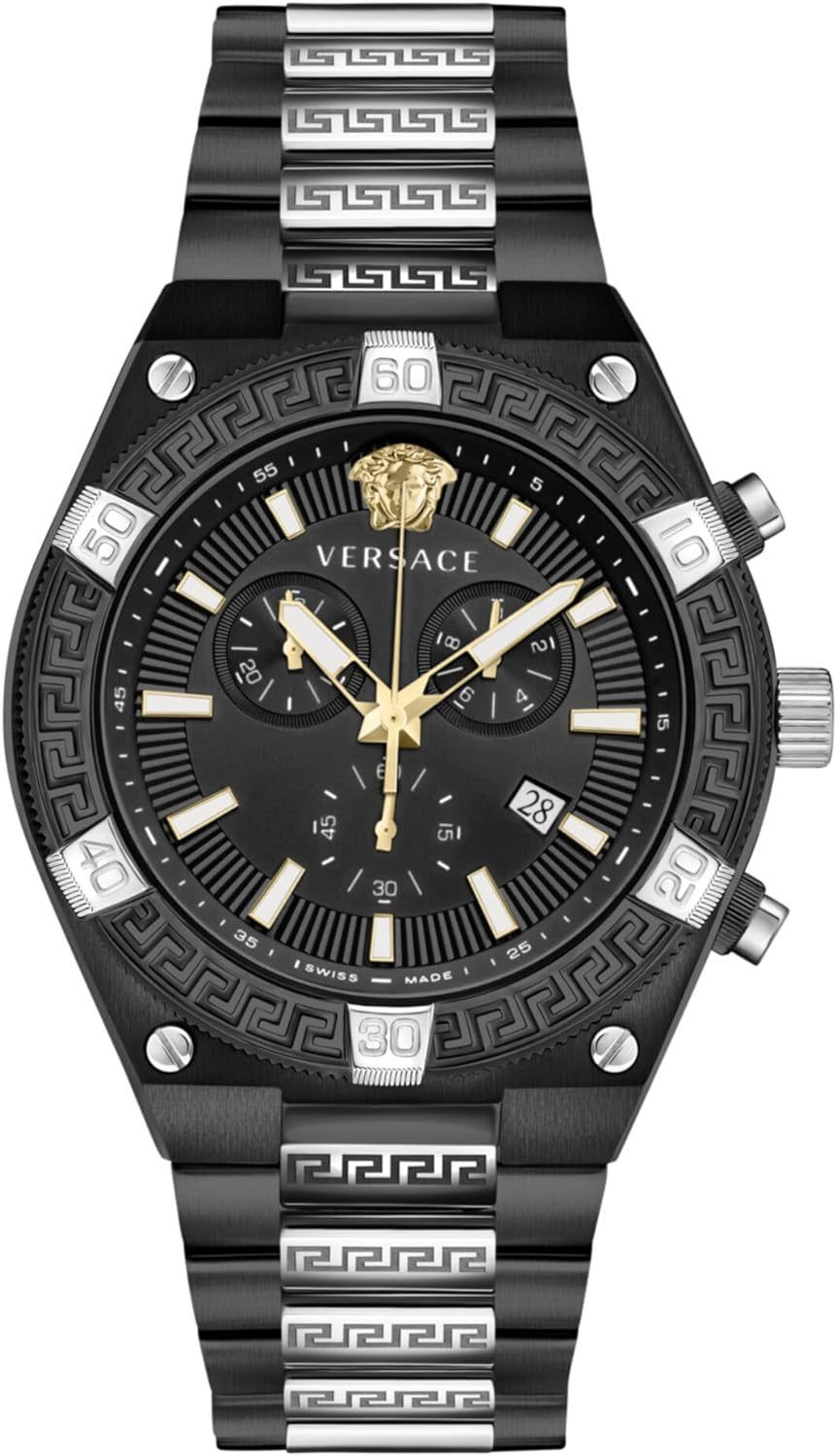 Versace Men's Watch Greca Sporty Chronograph 46mm Black Silver VESO010