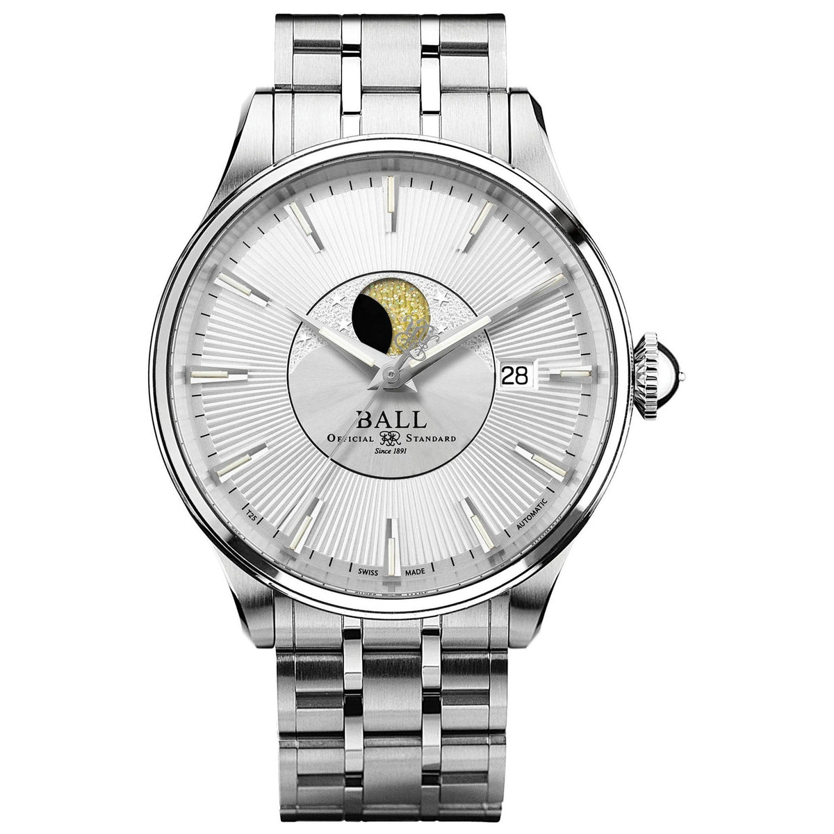 Ball Trainmaster Moon Phase Men's Silver Watch NM3082D-SJ-SL from ...
