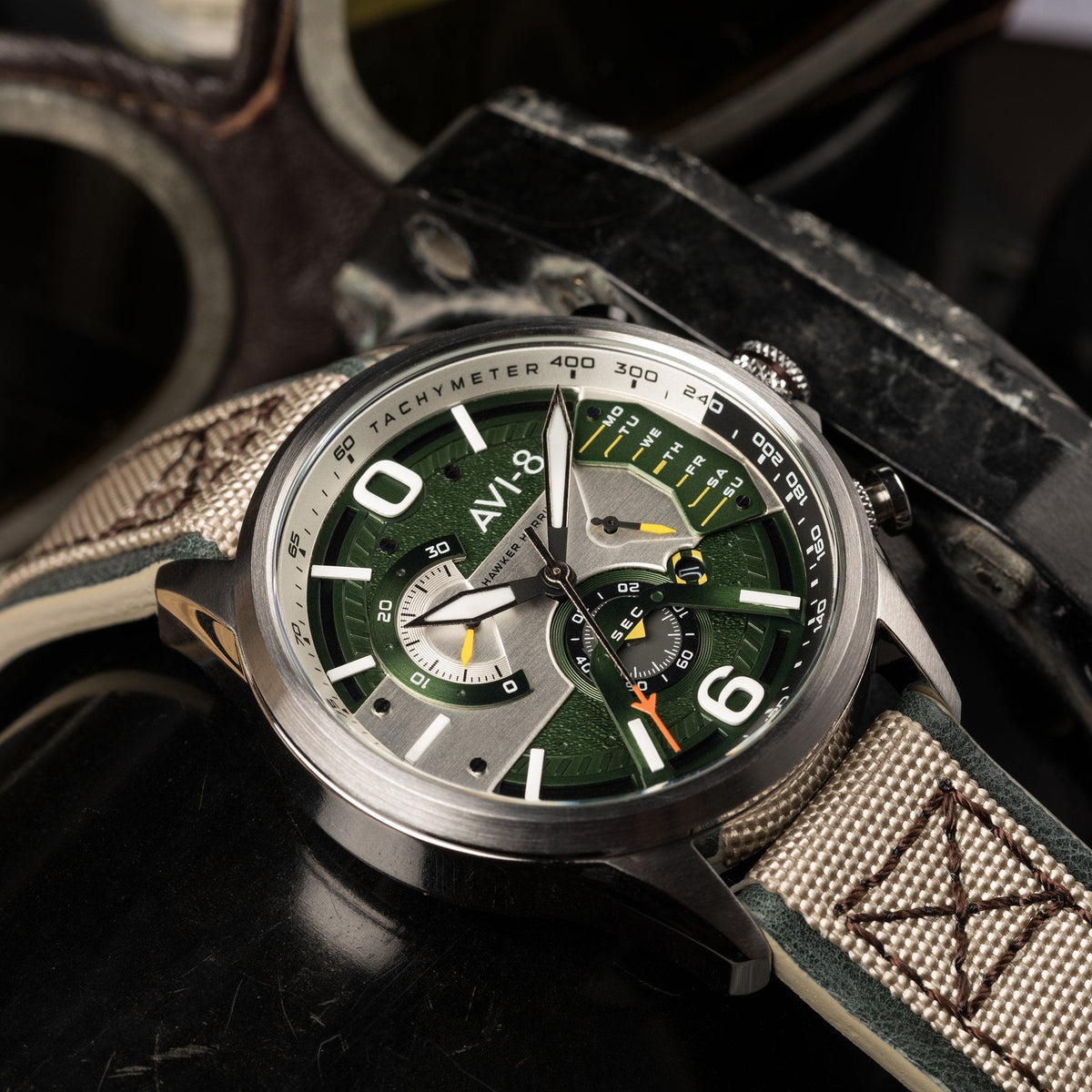 AVI-8 Sand Military Green Hawker Harrier Chronograph Watch AV-4056-02 ...